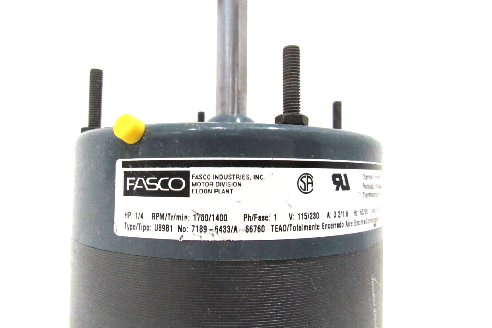 USED FASCO 7189-6433/A MOTOR U89B1 71896433A - SB Industrial Supply, Inc.