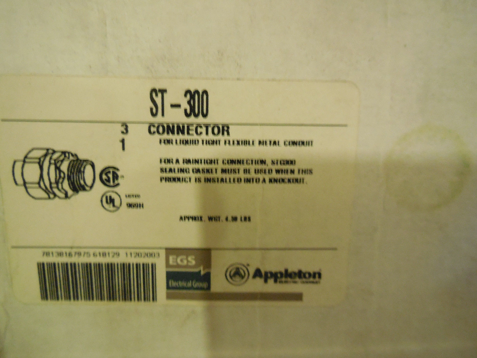 NEW APPLETON ST-300 CONNECTOR ST300 - SB Industrial Supply, Inc.