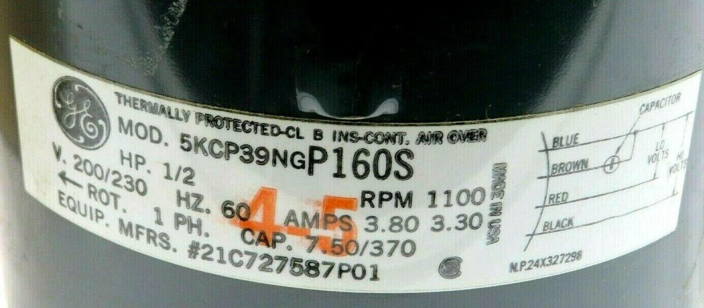 NEW GENERAL ELECTRIC 5KCP39NG-P160S MOTOR 1/2 HP 200/230V 60HZ ...