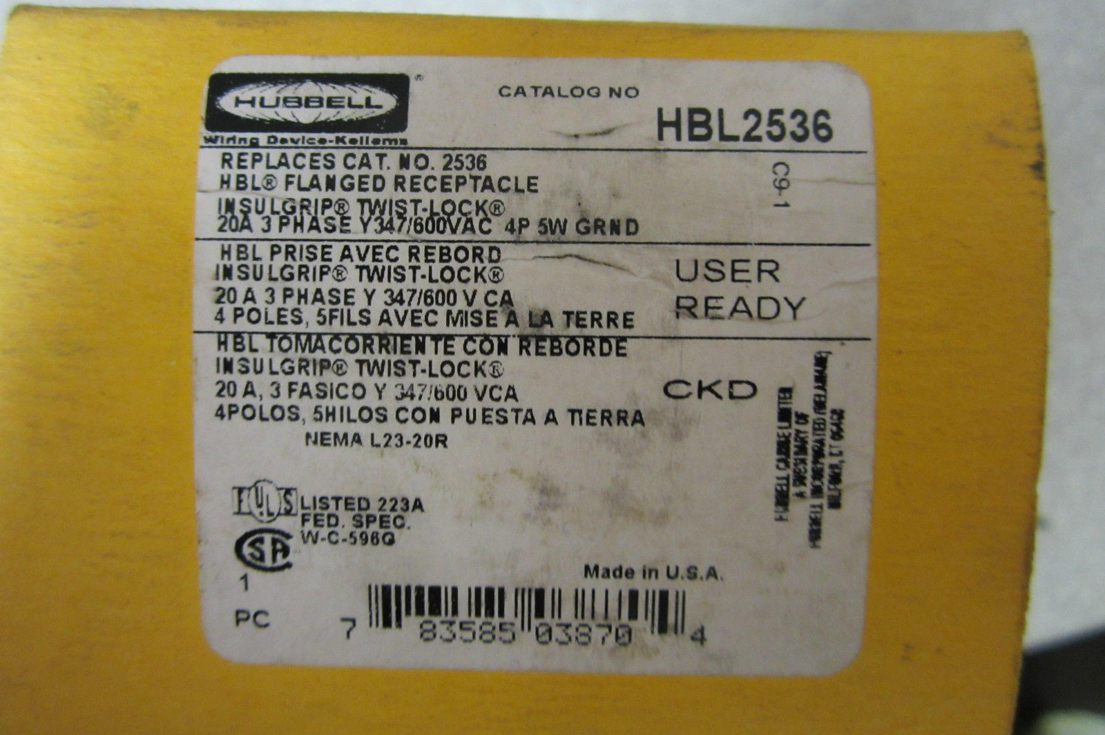 NEW HUBBELL HBL2536 RECEPTACLE - SB Industrial Supply, Inc.