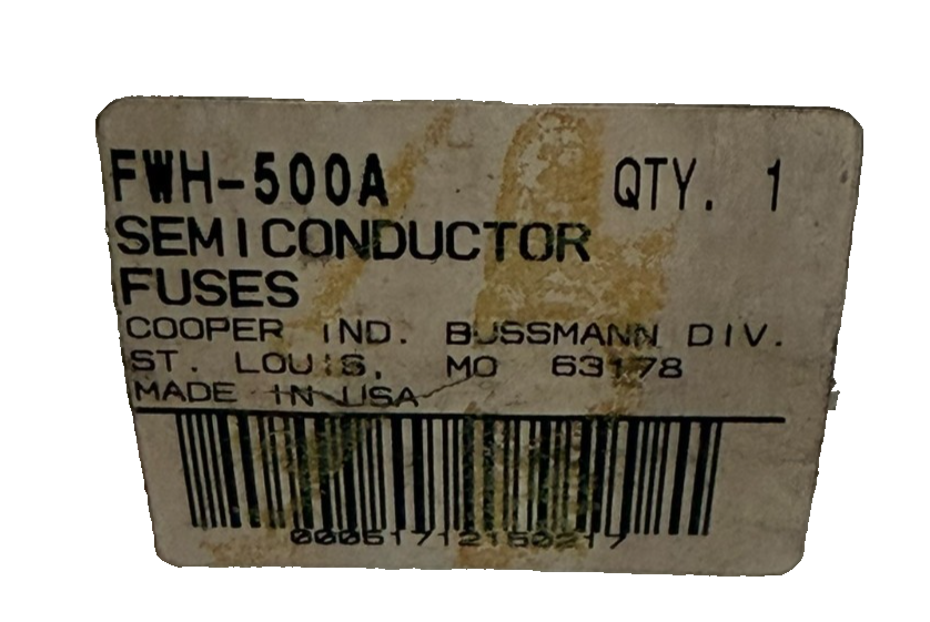 NEW LOT OF 2 BUSSMANN FWH-500A HIGH SPEED SEMICONDUCTOR FUSE 500A 500V ...