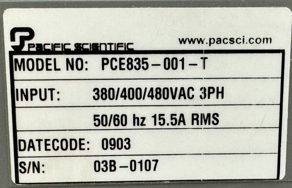 NEW PACIFIC SCIENTIFIC PCE835-001-T BRUSHLESS SERVO DRIVE PCE800 380 ...