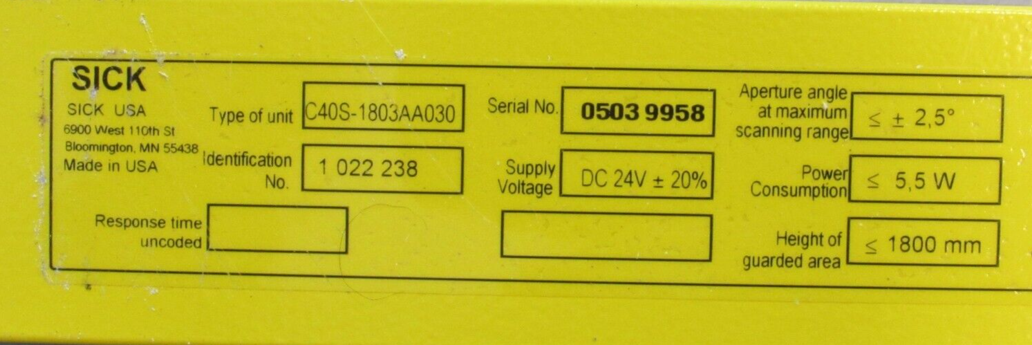 NEW SICK C40S-1803AA030 LIGHT CURTAIN SENDER C4000 BASIC 1022238 - SB ...