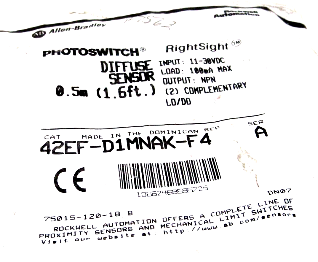 NEW ALLEN BRADLEY 42EF-D1MNAK-F4 PHOTOELECTRIC SENSOR 42EFD1MNAKF4 - SB ...