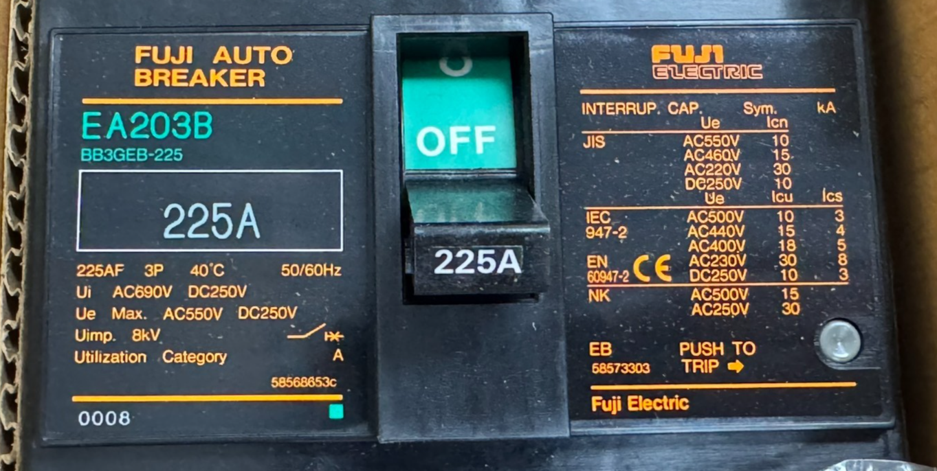 NEW FUJI ELECTRIC EA203B-BB3GEB-225A AUTO-BREAKER 3P 225A EA203B - SB ...