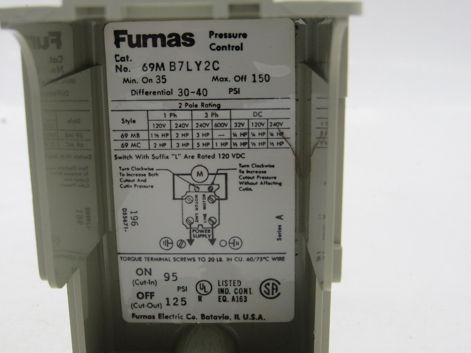 NEW FURNAS 69MB7LY2C PRESSURE SWITCH SERIES A - SB Industrial Supply, Inc.