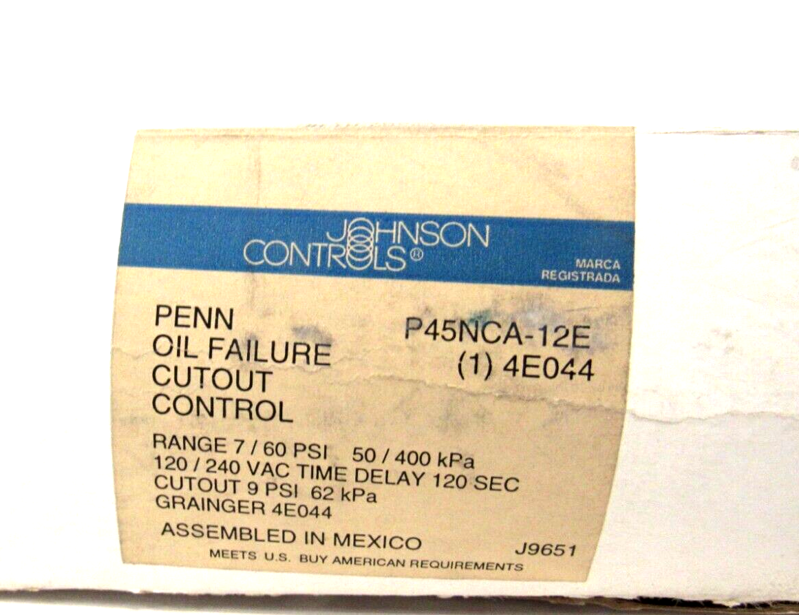 NEW JOHNSON CONTROLS P45NCA-12E OIL FAILURE CUTOUT CONTROL P45NCA12E ...