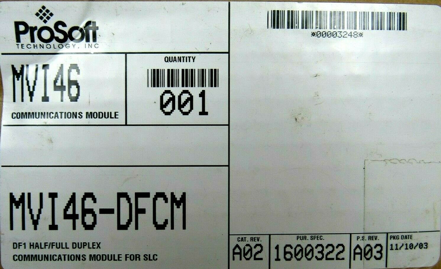 NEW PROSOFT MVI46-DFCM COMMUNICATION MODULE MVI46DFCM - SB Industrial ...