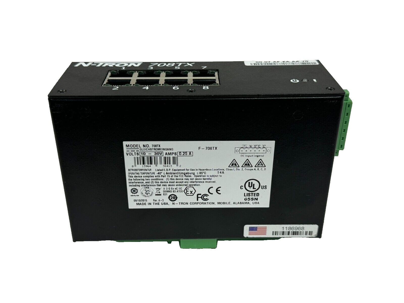 USED N-TRON 708TX INDUSTRIAL ETHERNET SWITCH 10-30V 0.25A - SB ...