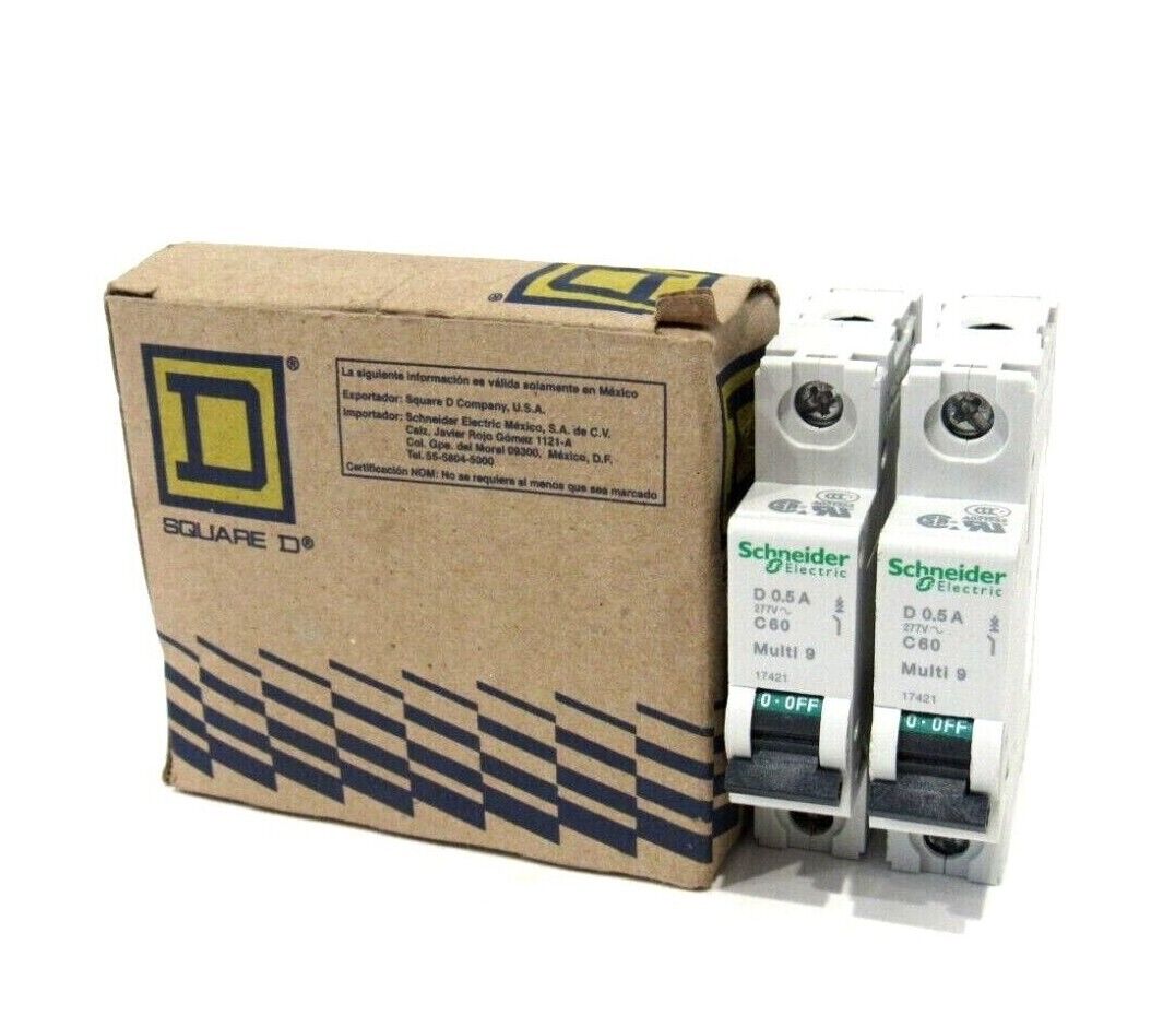 LOT OF 2 NEW SQUARE D 17421 CIRCUIT BREAKERS D0.5 A C60 MULTI 9 - SB ...