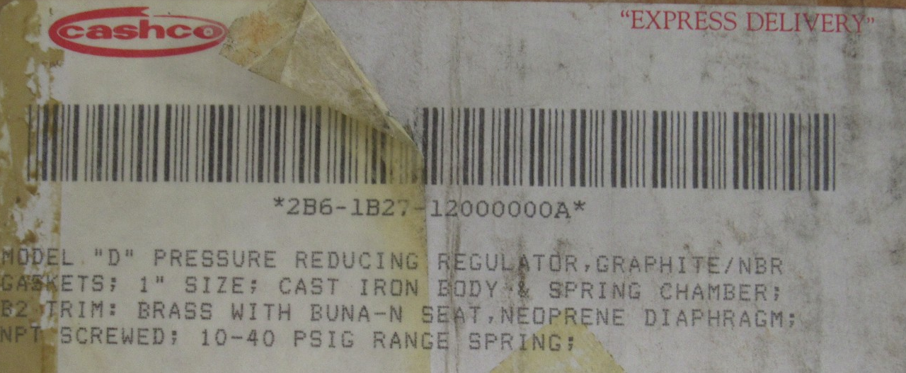 NEW CASHCO 2B6-1B27-12000000A PRESSURE REGULATOR 10-40PSI 1" MPT D CT/CT/B2 - SB Industrial ...