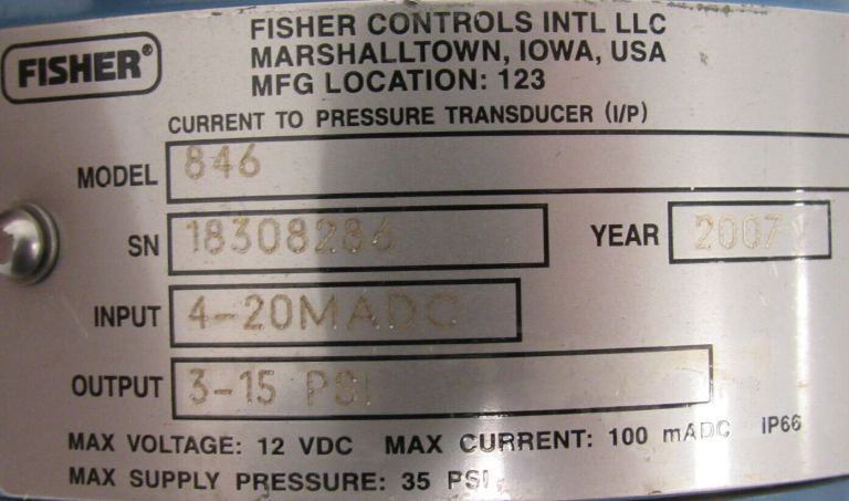 NEW FISHER 846 TRANSDUCER - SB Industrial Supply, Inc.