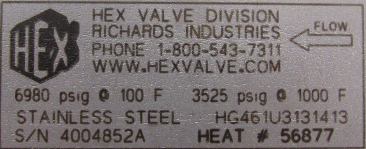 NEW HEX VALVE HG461U3131413 CONTROL VALVE - SB Industrial Supply, Inc.