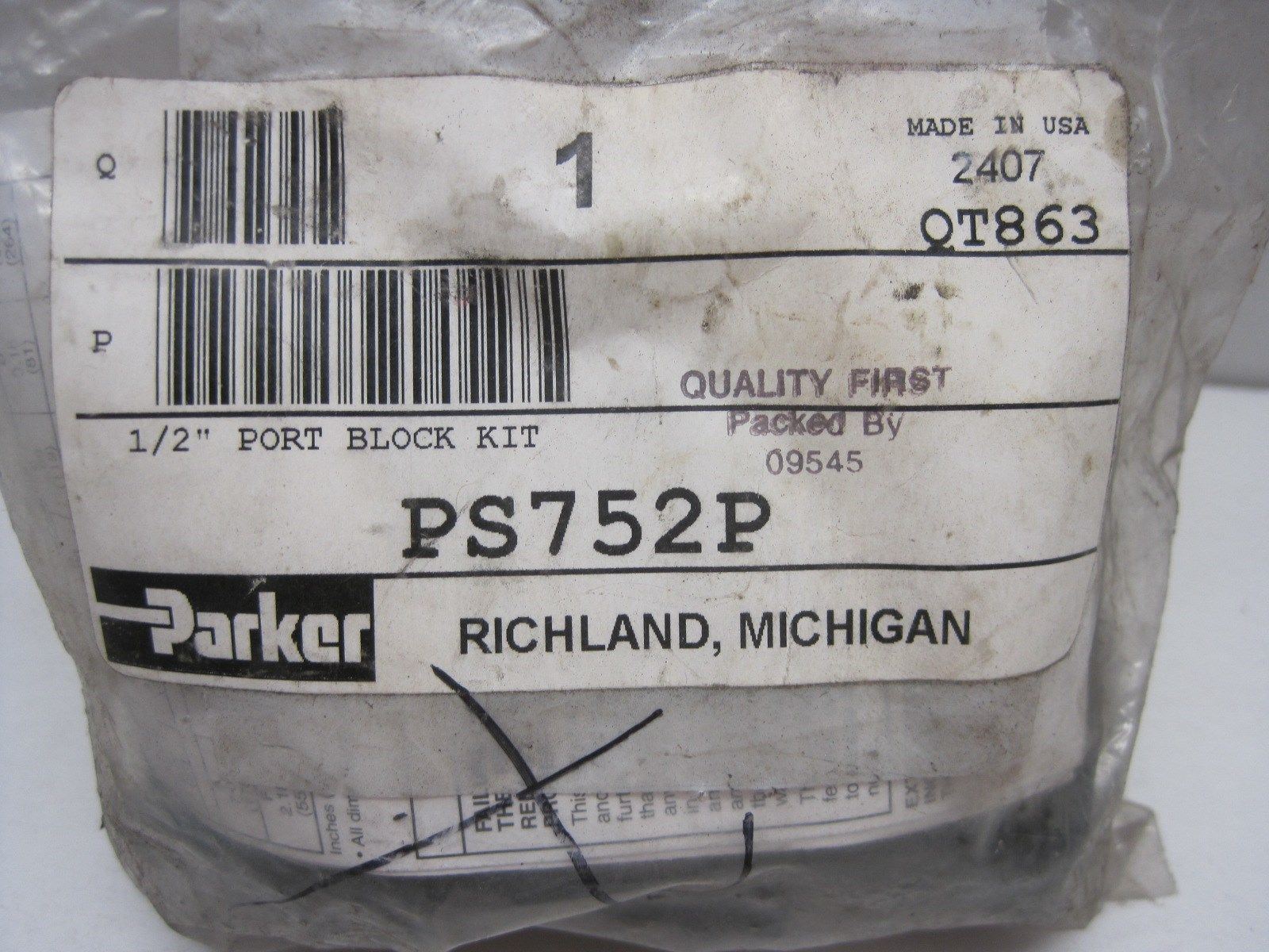 NEW PARKER PS752 1/2" PORT BLOCK KIT - SB Industrial Supply, Inc.