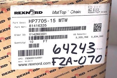 NEW REXNORD HP7705-15 MTW MAT TOP CHAIN 10' 81416335 - SB Industrial ...