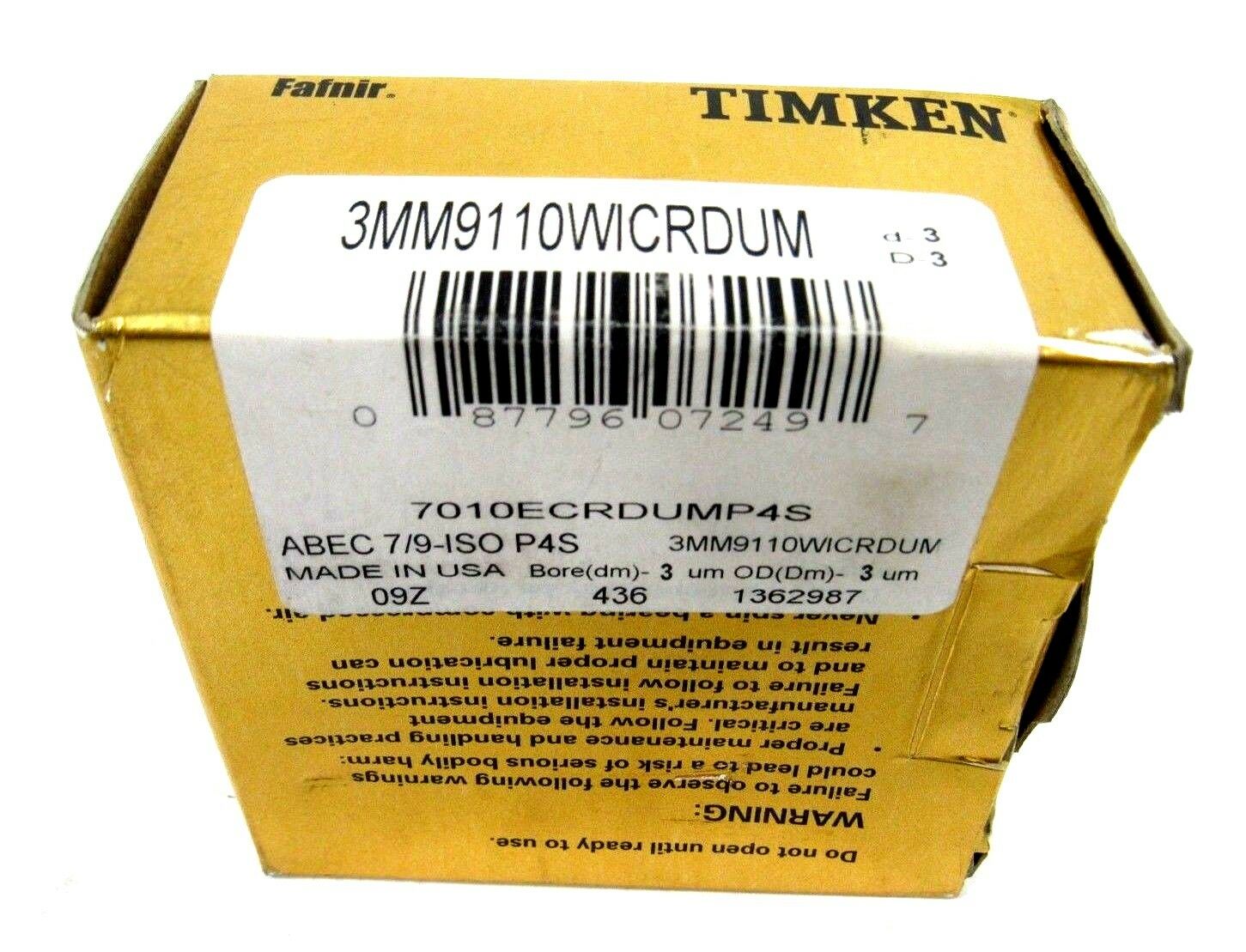 NEW TIMKEN FAFNIR 3MM9110WICRDUM SUPER PRECISION BEARING SET - SB ...