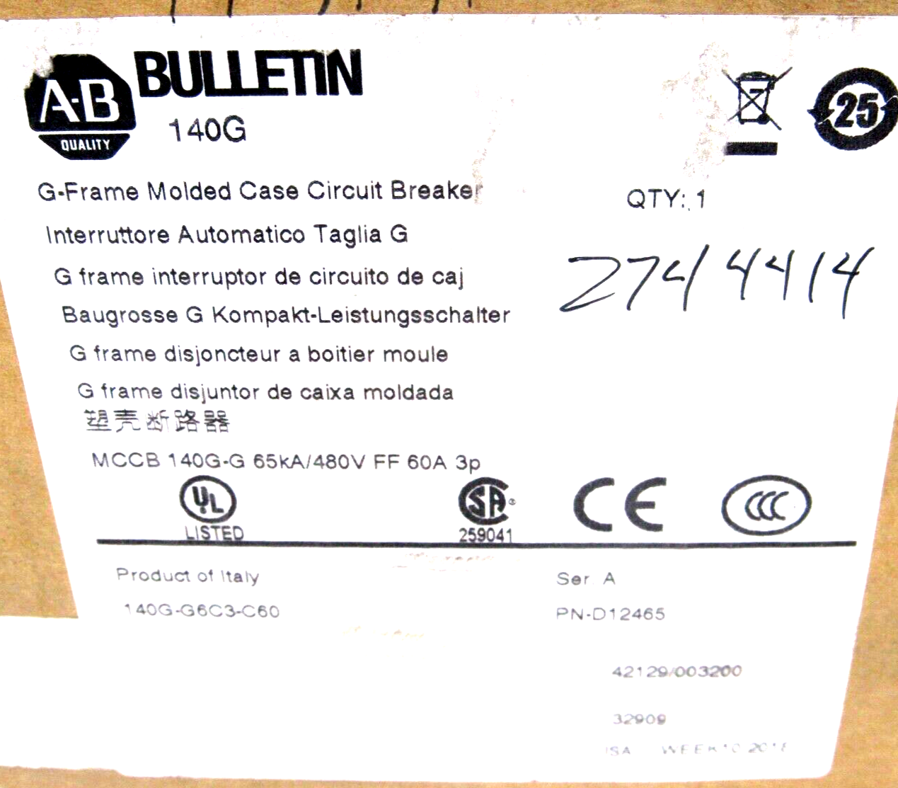 ALLEN BRADLEY 140G-G6C3-C60 CIRCUIT BREAKER 140GG6C3C60 - SB Industrial ...