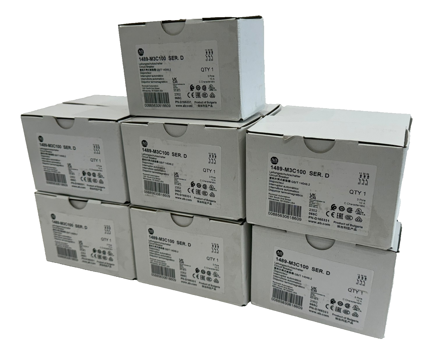 LOT OF 13 ALLEN BRADLEY 1489-M3C100 CIRCUIT BREAKER SER.D 1489M3C100 ...