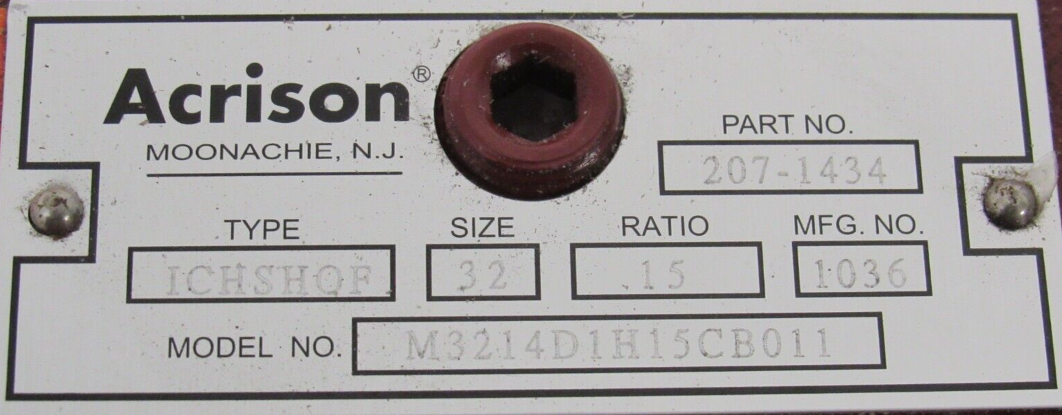 NEW ACRISON 207-1434 GEAR REDUCER 15:1 SIZE 32 ICHSHOF M3214D1H15CB011 ...