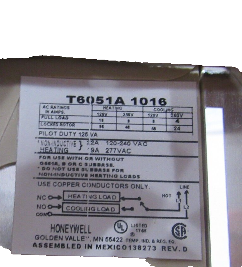 NEW HONEYWELL T6051A 1016 HEAT/COOL THERMOSTAT - SB Industrial Supply, Inc.