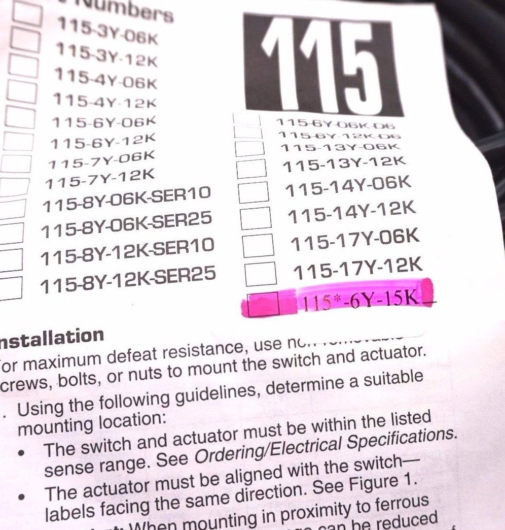 NEW SENTROL 115-6Y-15K SENSOR GUARD 1156Y15K - SB Industrial Supply, Inc.