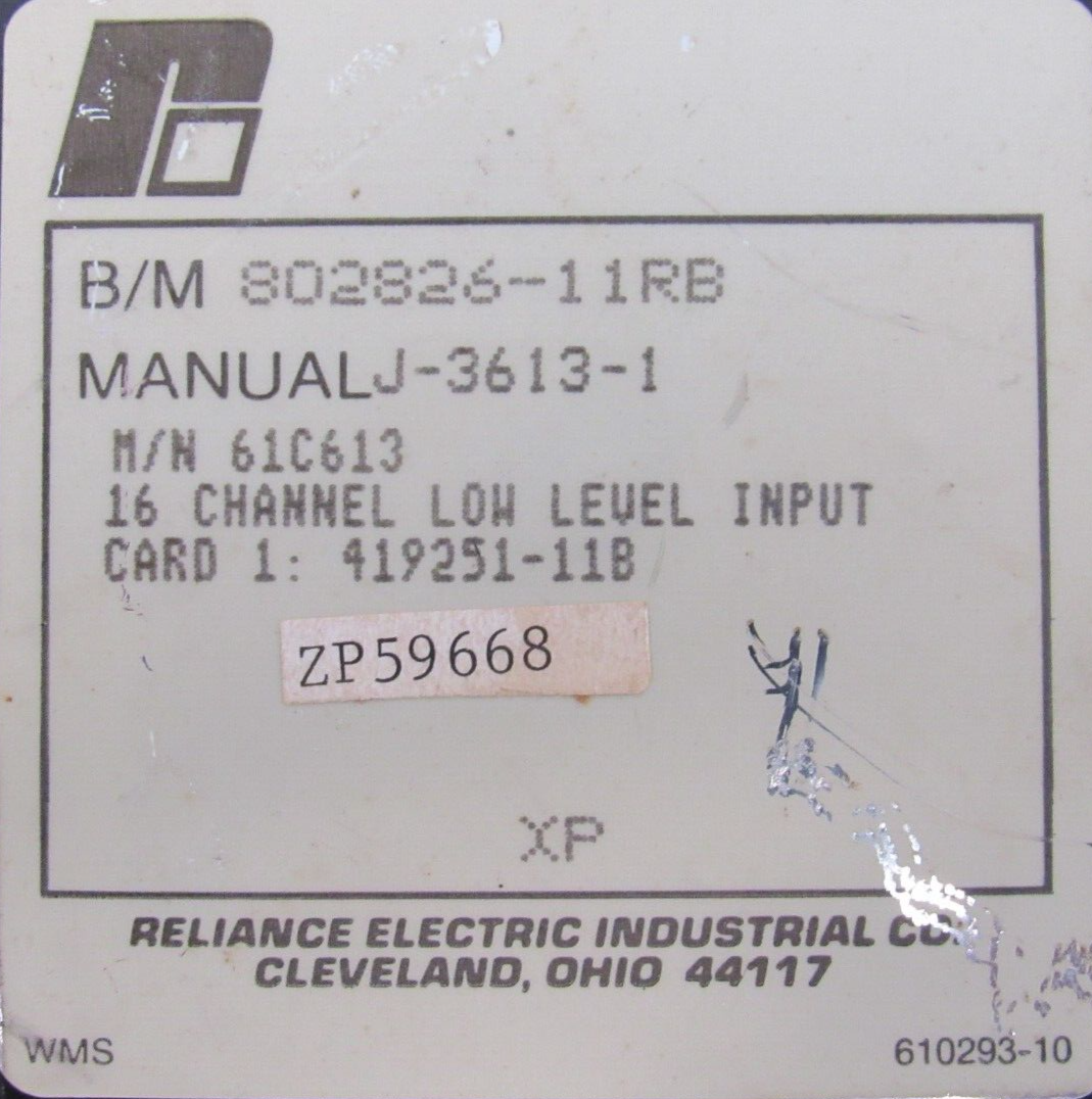 USED RELIANCE ELECTRIC 45C613 INPUT MODULE 802826-11RB - SB Industrial ...