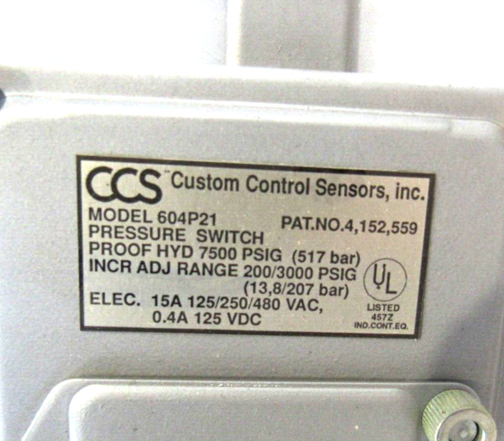 NEW CUSTOM CONTROL SENSORS 604P21 PRESSURE SWITCH - SB Industrial ...