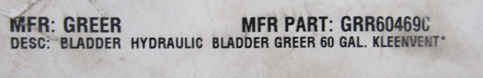 NEW HYDAC GRR60469C HYDRAULIC BLADDER GREER 60 GAL 800878 - SB ...