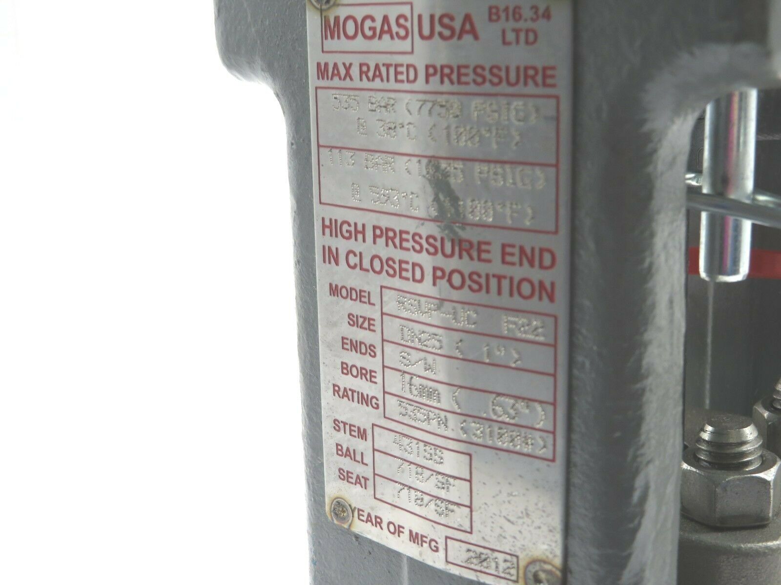 NEW MOGAS I-RSVP-UC BALL VALVE 1 INCH SW X 0.63 3100 F22 HL IRSVPUC ...