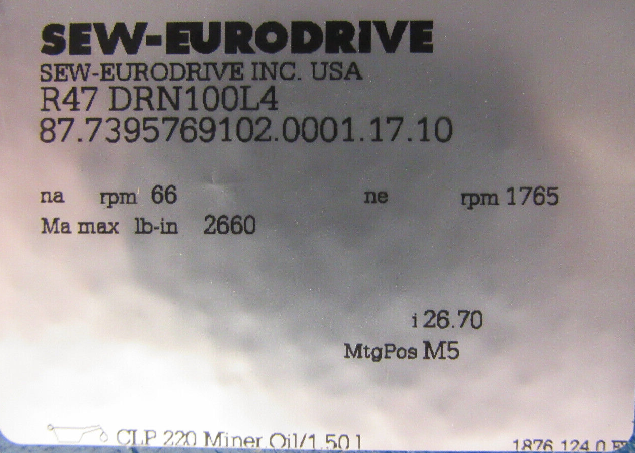 NEW SEW EURODRIVE R47 DRN100L4 GEARMOTOR 26.70:1 R47DRN100L4 - SB ...