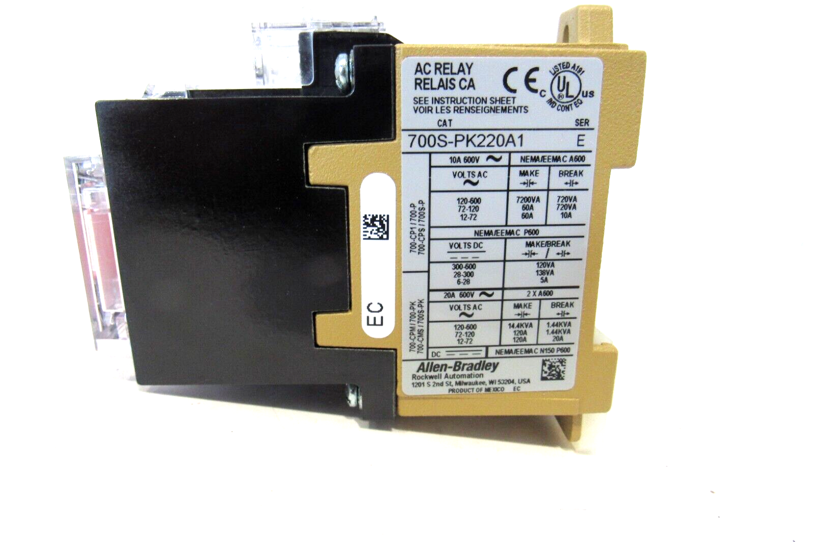 ALLEN BRADLEY 700S-PK220A1 CONTROL RELAY 700SPK220A1 NEW SURPLUS - SB ...