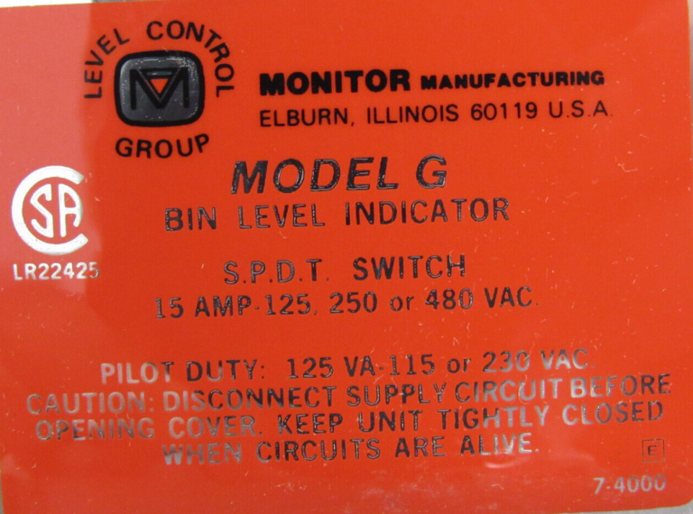 NEW MONITOR TECHNOLOGIES MODEL G BIN LEVEL INDICATOR 7-8100 - SB ...
