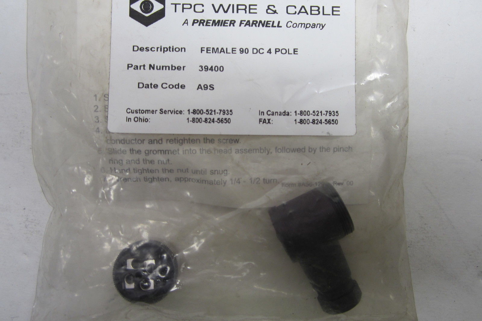 NEW TPC WIRE & CABLE 39400 FEMALE 90 DC 4 POLE LOT OF 6 - SB Industrial ...