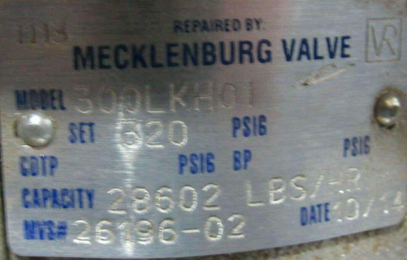 REFURBISHED KUNKLE 300LKH01 SAFETY RELIEF VALVE SIZE 2 320PSI - SB ...