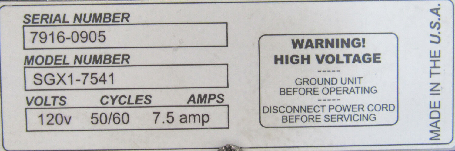 USED SONICOR SGX1-7541 ULTRASONIC GENERATOR 7.5A 120V SGX17541 - SB ...