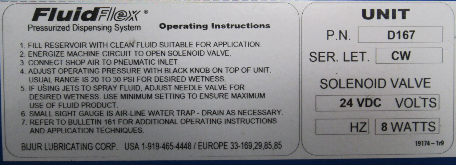 NEW BIJUR D167 FLUIDFLEX OILER 24VDC (SEE DESCRIPTION) - SB Industrial ...