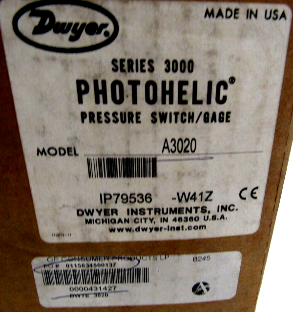 NEW DWYER A3020 PHOTOHELIC PRESSURE SWITCH/GAGE SERIES 3000 - SB ...