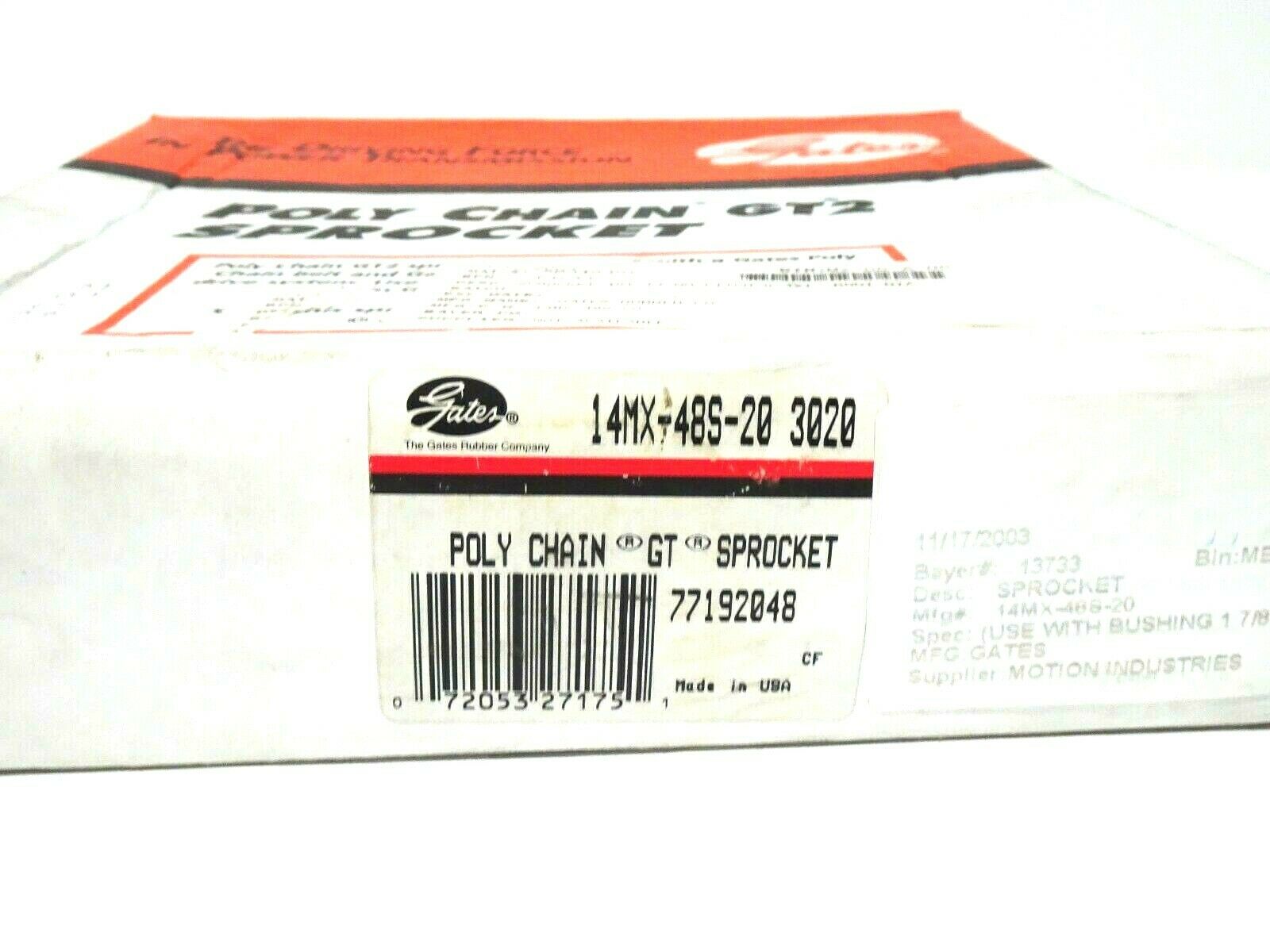 NEW GATES 14MX-48S-20 3020 POLY CHAIN GT SPROCKET 77192048 ...