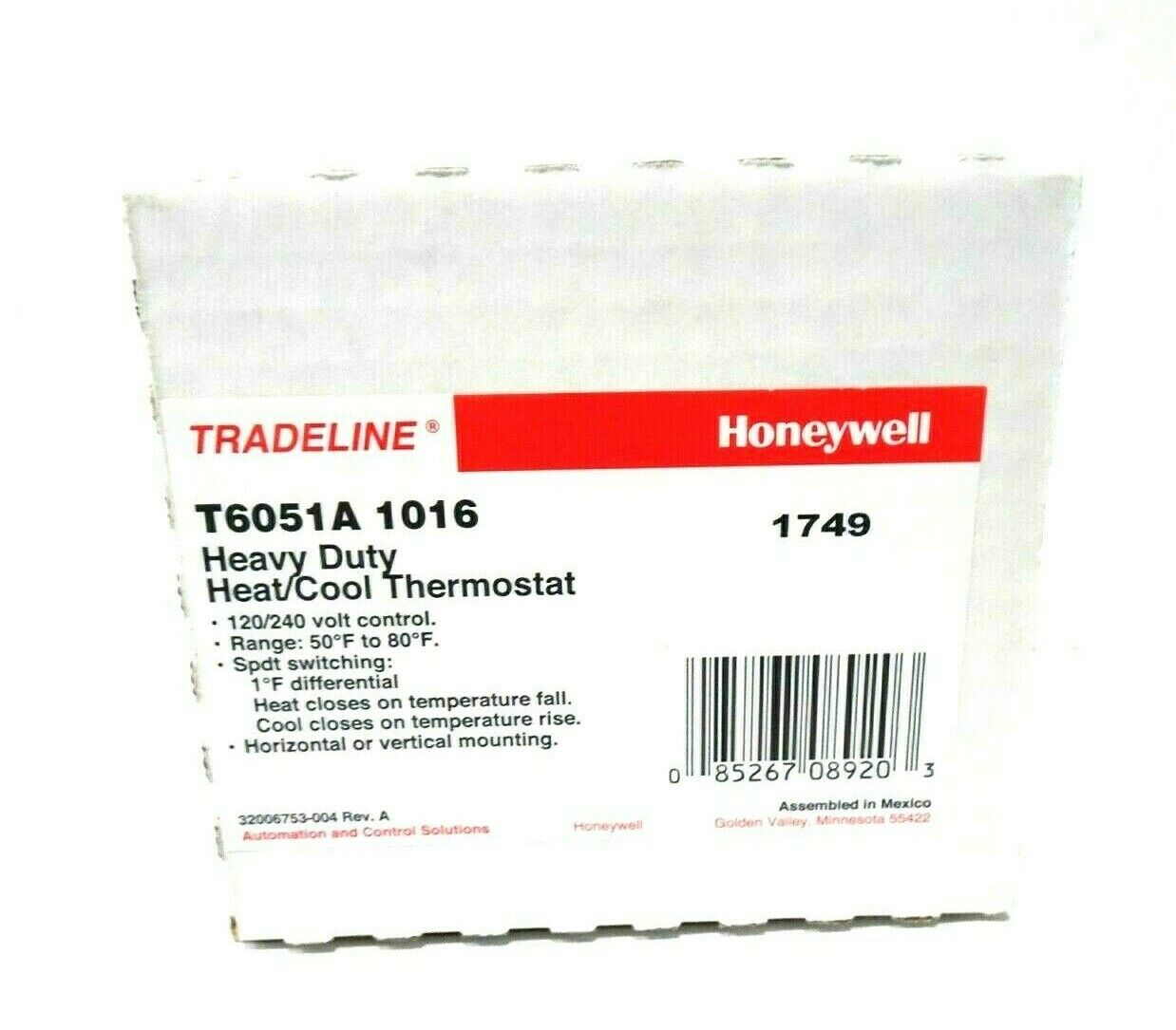 NEW HONEYWELL T6051A-1016 THERMOSTAT T6051A1016 - SB Industrial Supply ...