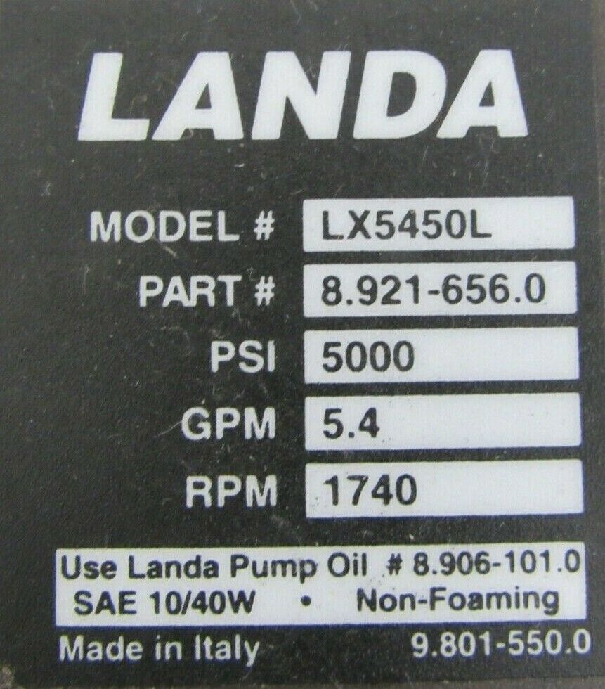 NEW LANDA LX5450L PUMP 5000 PSI 5.4GPM 89216560 - SB Industrial Supply ...