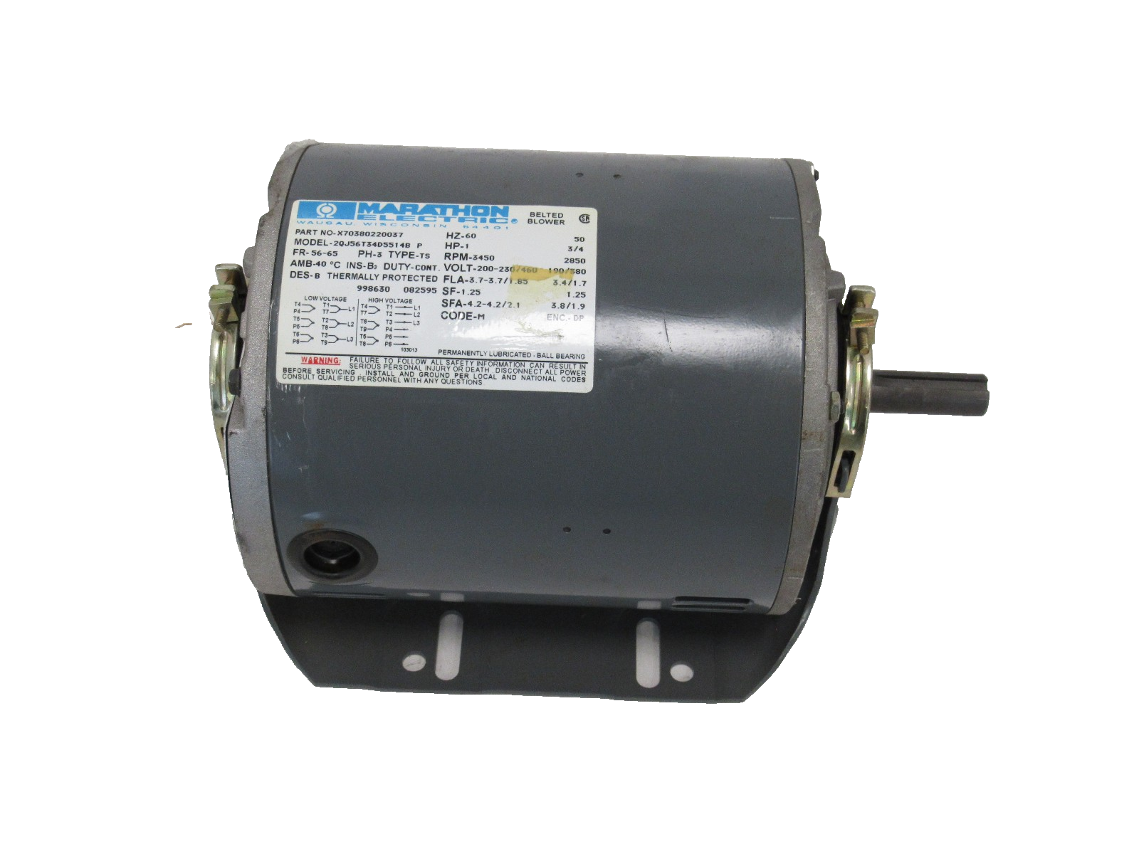 NEW MARATHON X70380220037 MOTOR 1HP 3450 RPM 208-230/460V 5/8" DIA ...