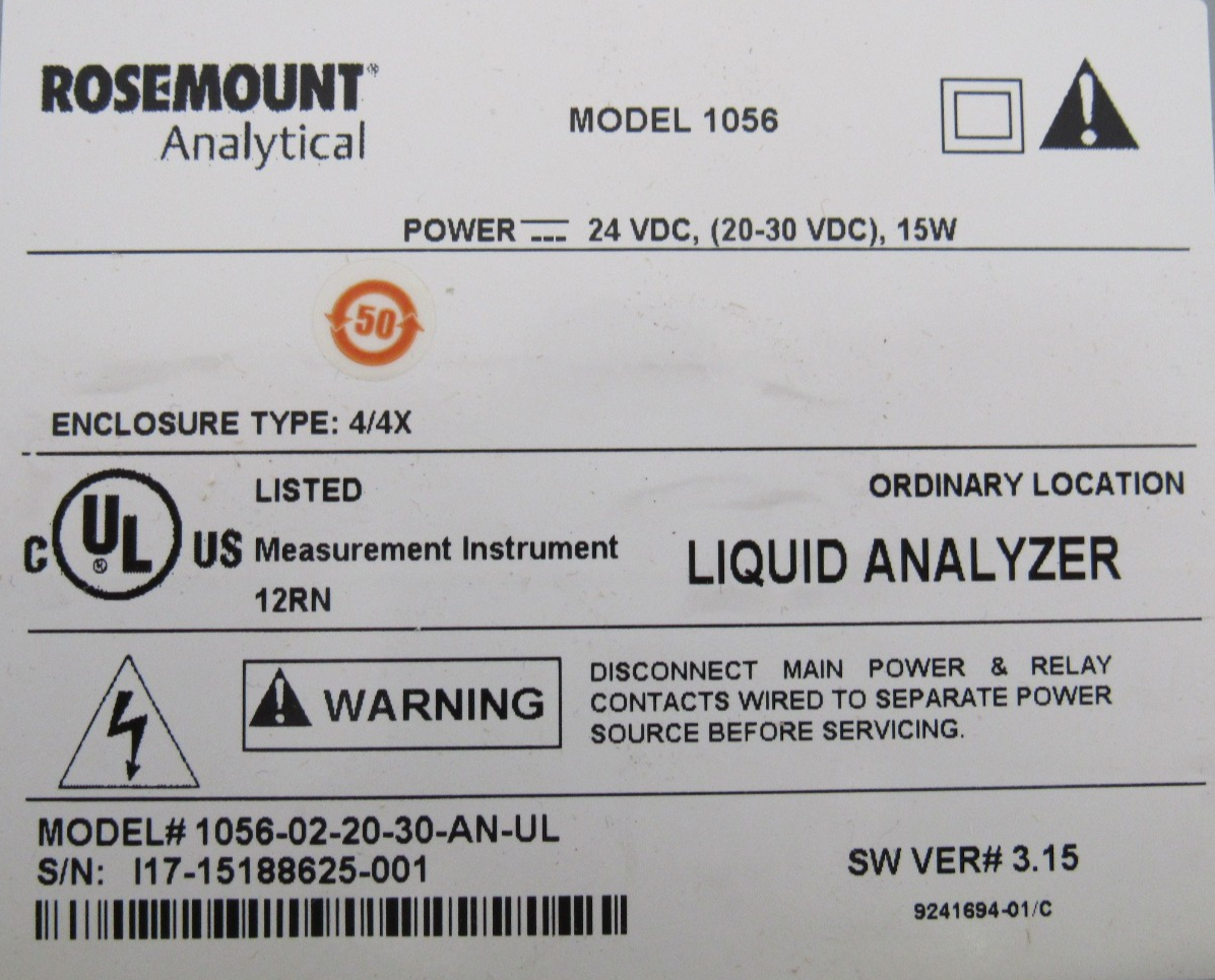NEW ROSEMOUNT 1056-02-20-30-AN-UL LIQUID ANALYZER 1056022030ANUL - SB ...