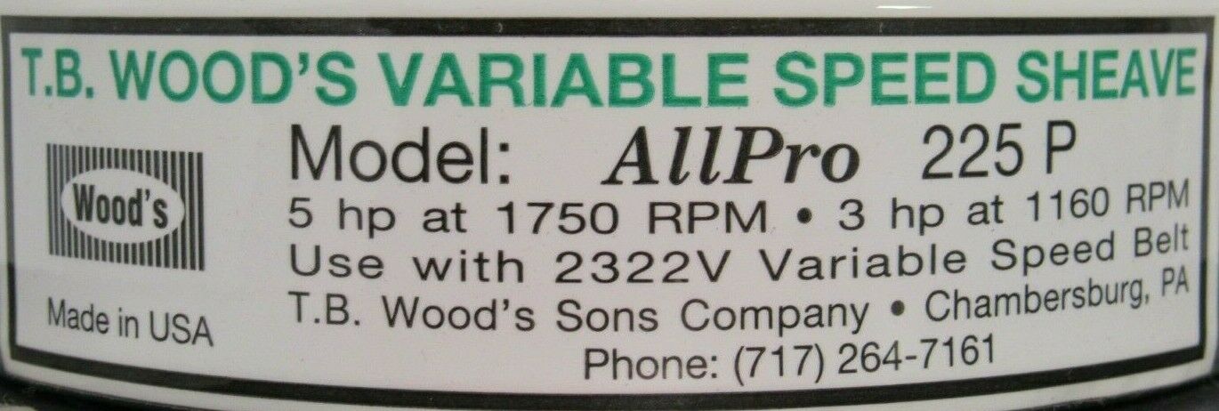 NEW TB WOODS ALLPRO 225P VARIABLE SPEED SHEAVE - SB Industrial Supply, Inc.