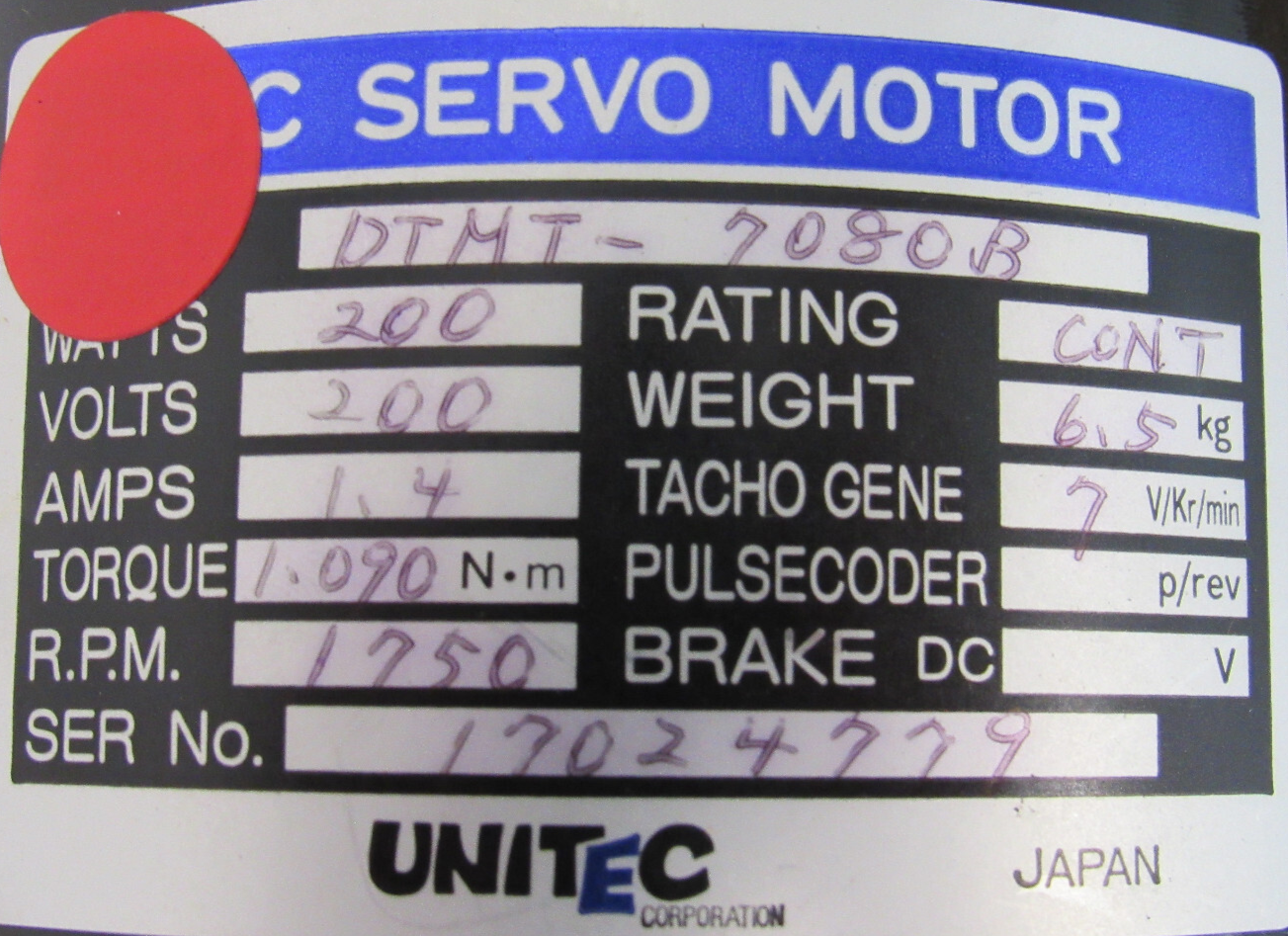 NEW UNITEC DTMT-7080B SERVO MOTOR 200V DTMT7080B - SB Industrial Supply ...