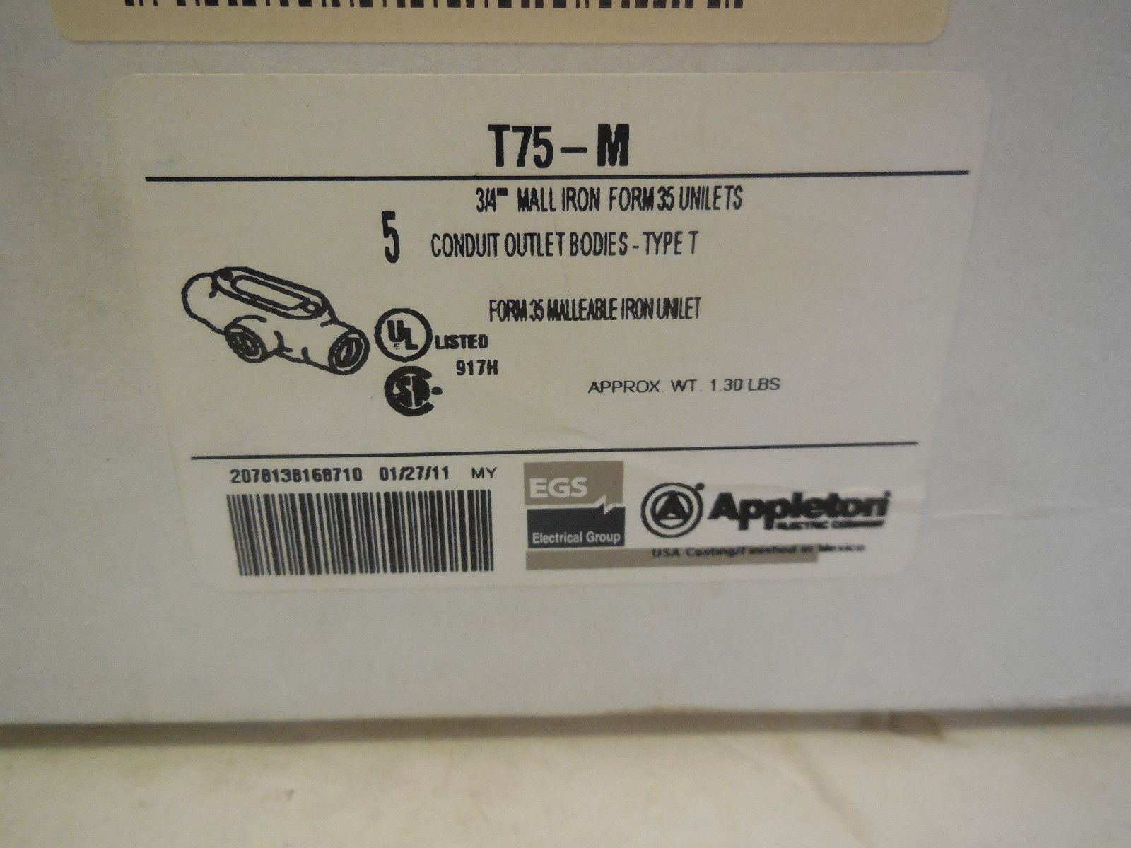 5 NEW APPLETON T75-M MALL IRON UNILETS T75M - SB Industrial Supply, Inc.
