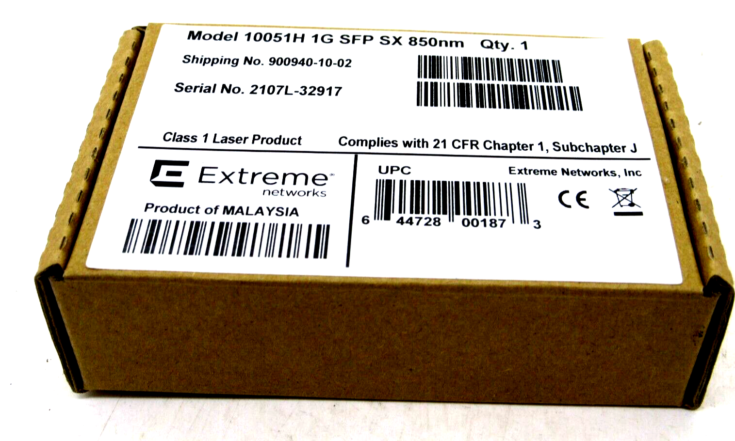 NEW EXTREME NETWORKS 10051H 1000BASE-SX SFP - SB Industrial Supply, Inc.