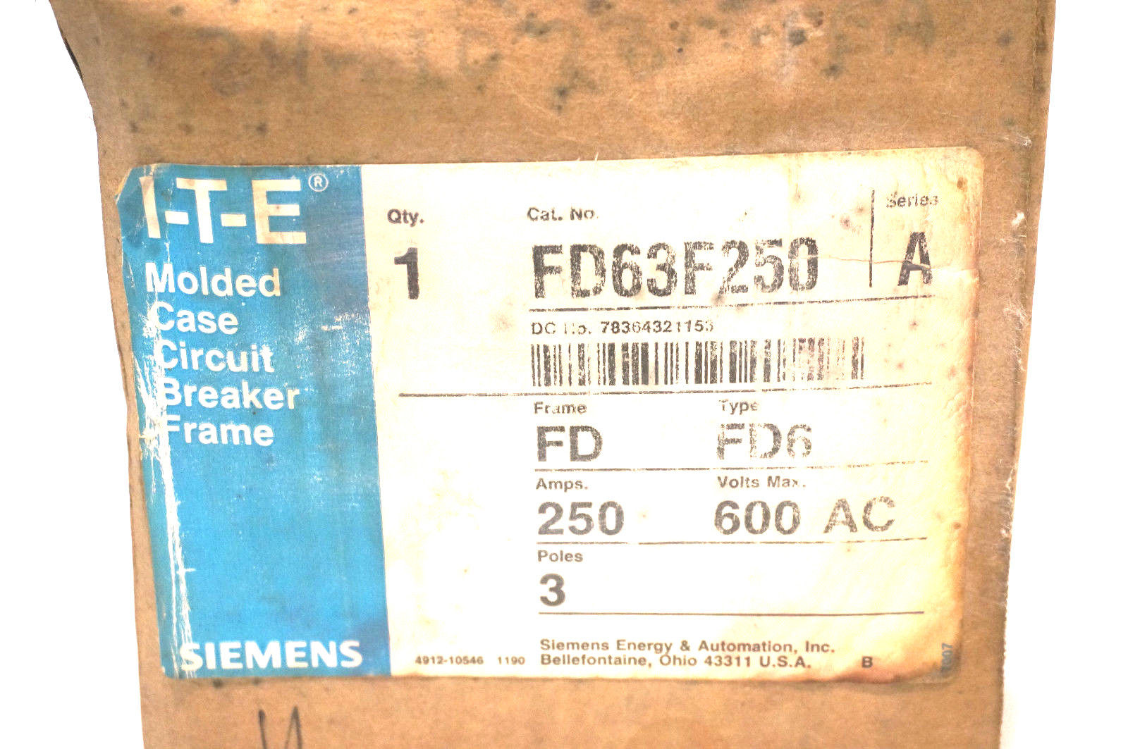 NEW ITE SIEMENS FD63F250 CIRCUIT BREAKER SER.A - SB Industrial Supply, Inc.