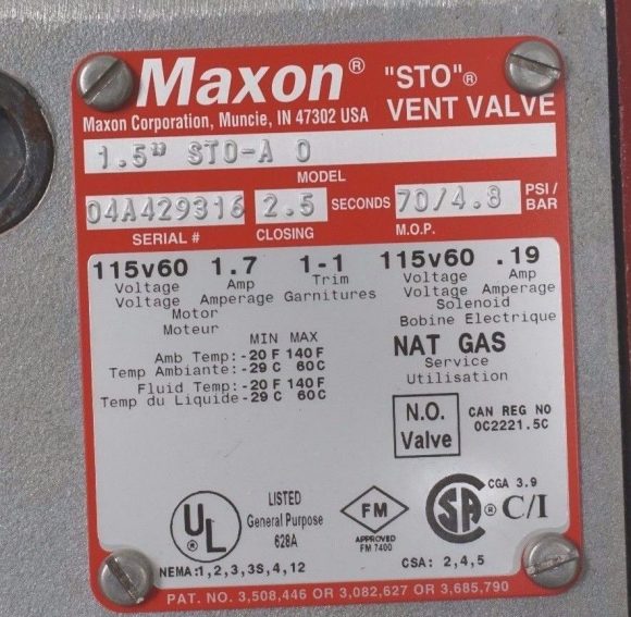 NEW MAXON ST0-A-0 VENT VALVE 1.5'' 115V 60HZ, ST0-A 0 - SB Industrial ...