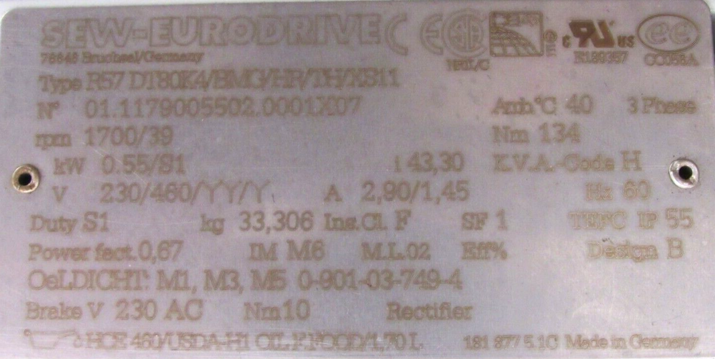 NEW SEW EURODRIVE R57 DT80K4/BMG/HR/TH/XS11 GEAR REDUCER ...
