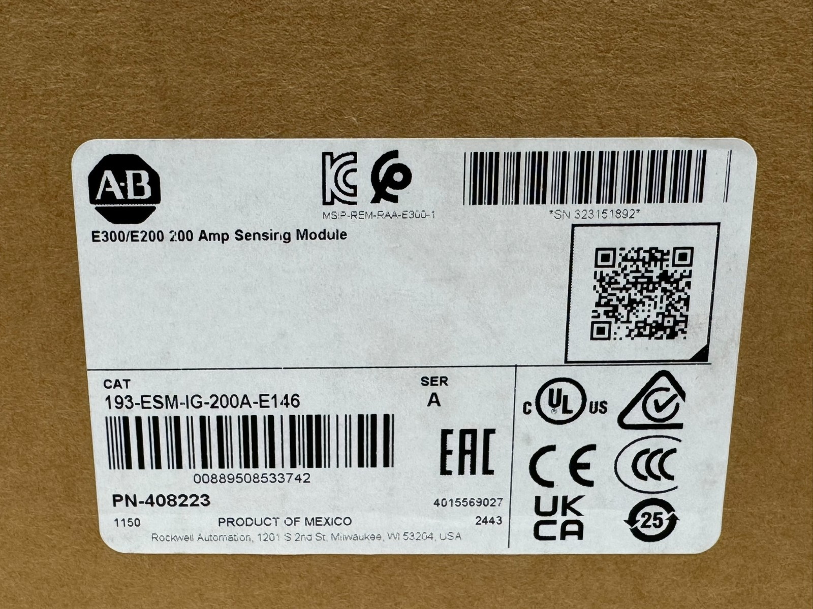 NEW ALLEN BRADLEY 193-ESM-IG-200A-E146 E300/E200 AMP SENSING MODULE SER ...